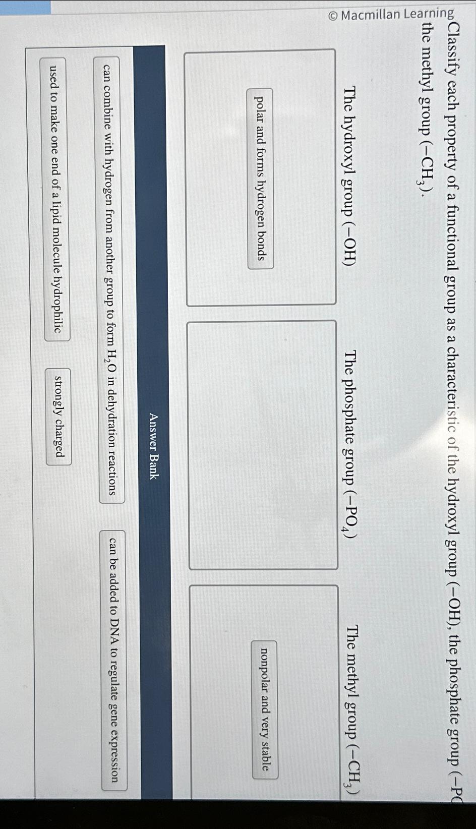 Solved Classify each property of a functional group as a | Chegg.com