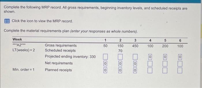 Solved Complete the following MRP record. All gross | Chegg.com