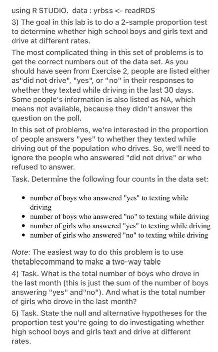 Solved using R STUDIO. data: yrbss