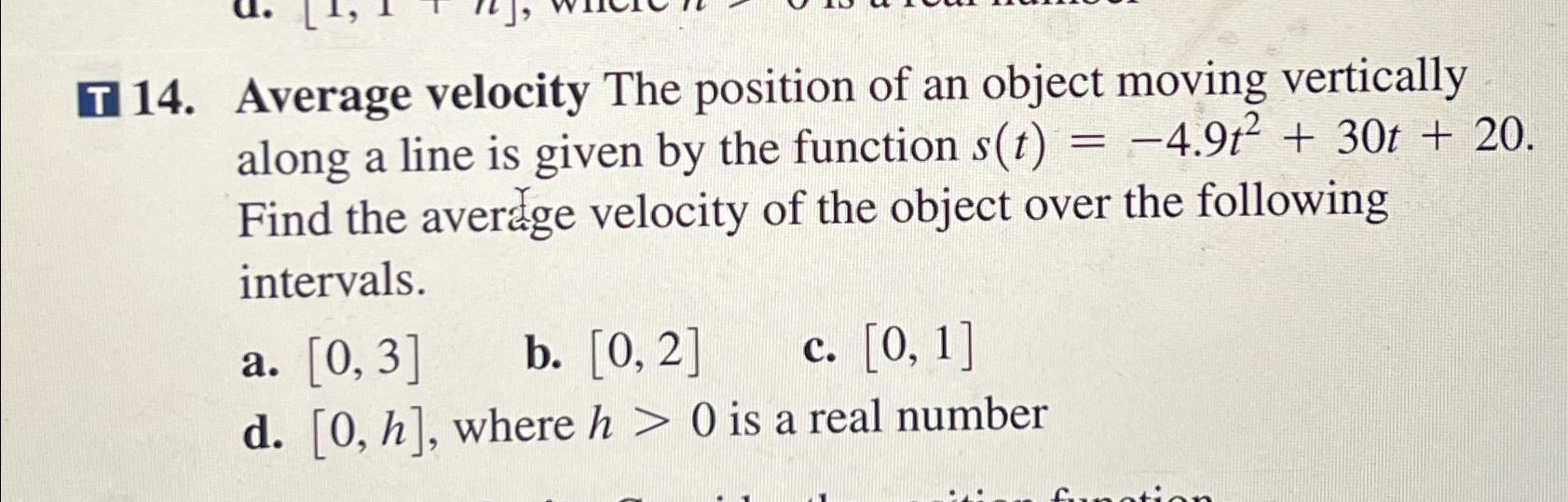 Solved T14. Average velocity The position of an object | Chegg.com