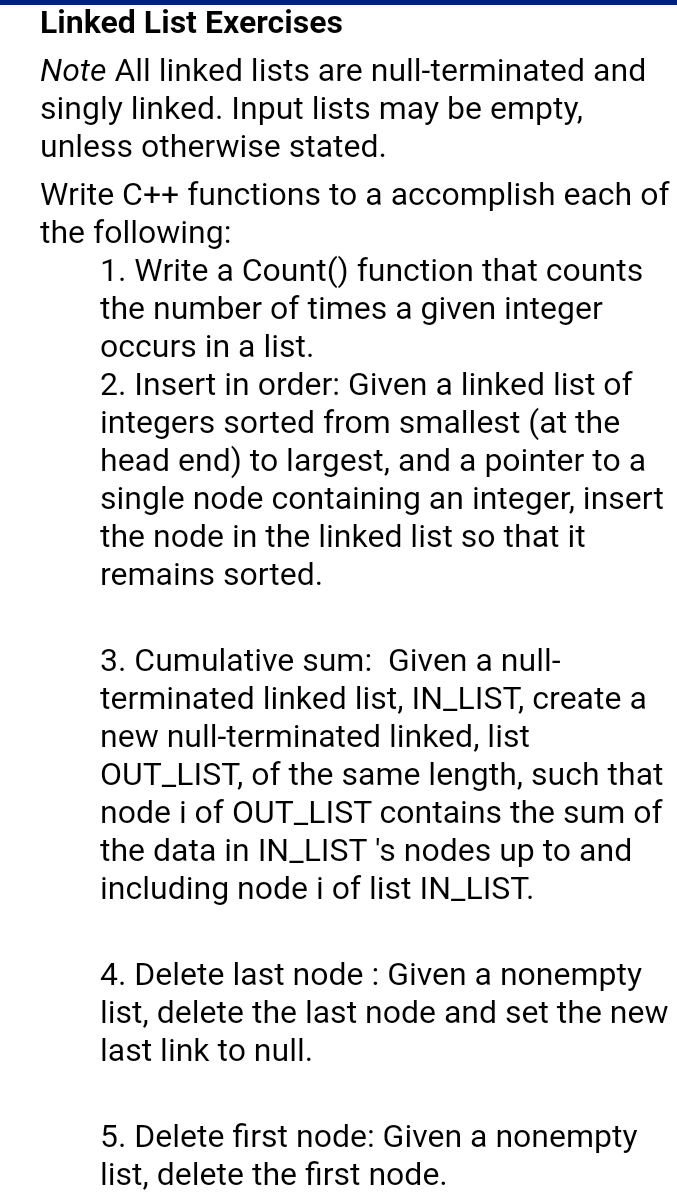 Solved Linked List Exercises Note All linked lists are | Chegg.com