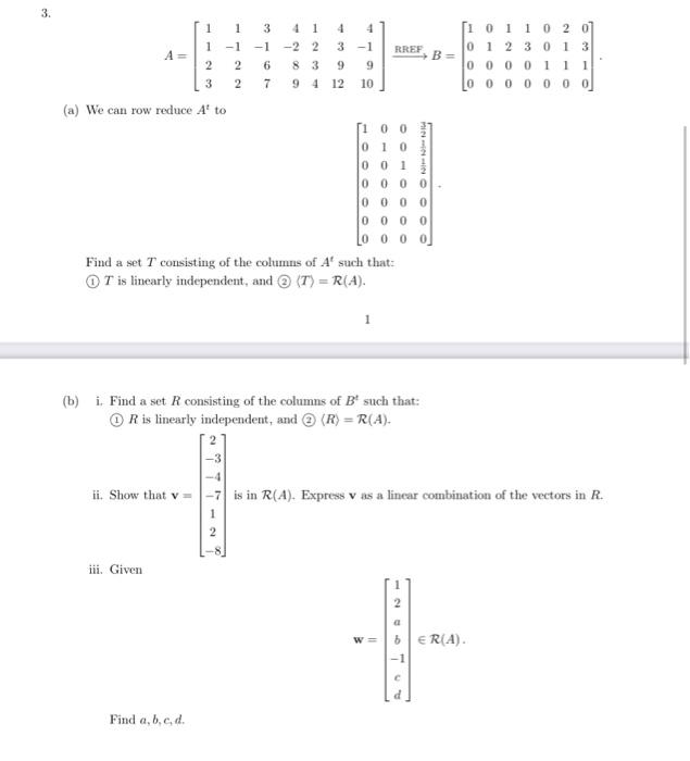 Solved 3. . 3 1 -1 -1 RREF 4 4 3 -1 9 12 10 BE 1 2 3 | Chegg.com