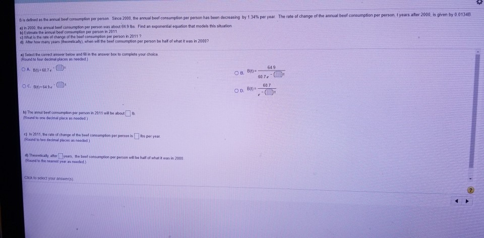 Solved Bis defined as the annual beel consumption per | Chegg.com