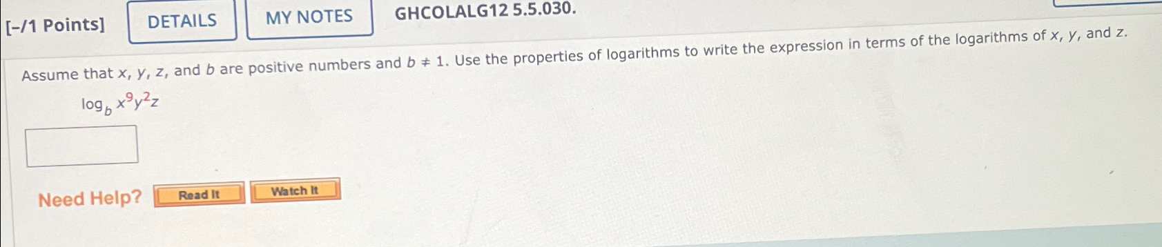 Solved [-/1 ﻿Points]GHCOLALG12 5.5.030.Assume that x,y,z, | Chegg.com