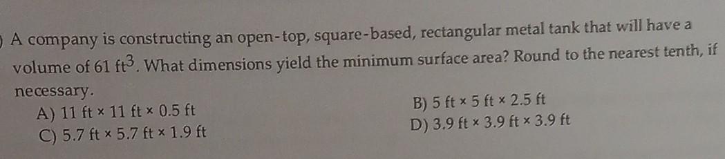 Solved A company is constructing an open-top, square-based, | Chegg.com