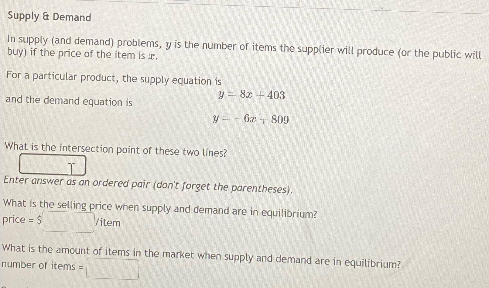 Solved Supply & DemandIn supply (and demand) ﻿problems, y | Chegg.com