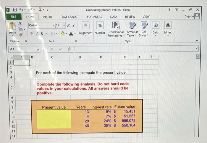 Solved Calculating Present Values Excel 23 6 х K File 9519