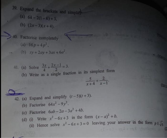 Solved 39. Expand the brackets and simplify (a) 6k−2(1−k)+3, | Chegg.com