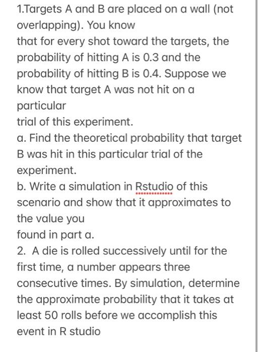 Solved 1.Targets A and B are placed on a wall (not | Chegg.com