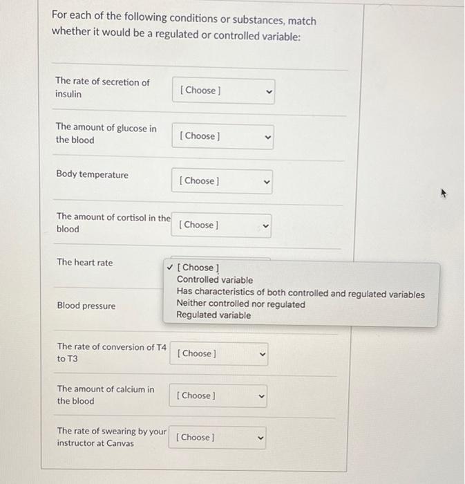 Solved For each of the following conditions or substances, | Chegg.com