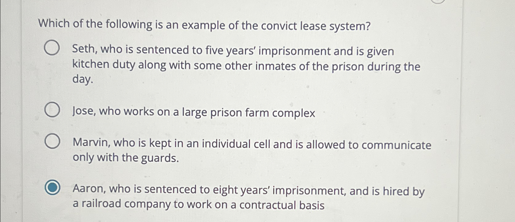 Solved Which of the following is an example of the convict | Chegg.com