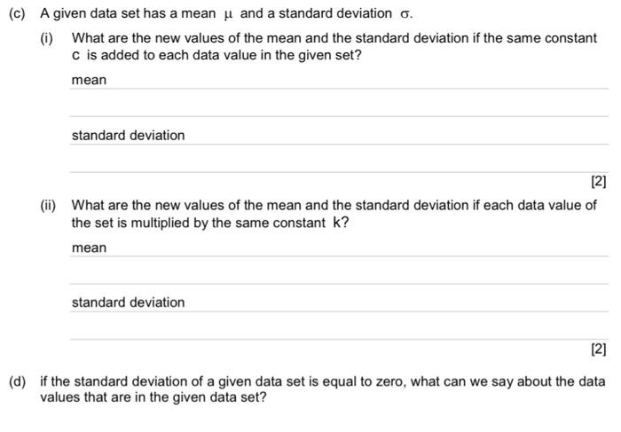 Solved (c) A given data set has a mean u and a standard | Chegg.com