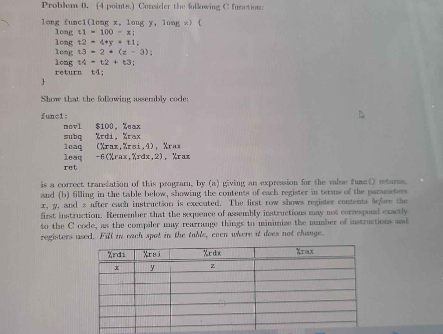 Solved Problem 0. (4 points. Consider the following C | Chegg.com