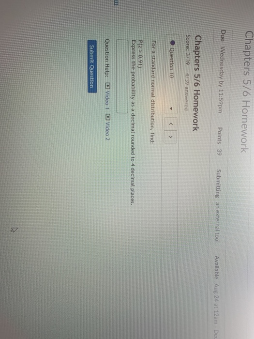 Solved Chapters 5/6 Homework Due Wednesday by 11:59pm Points | Chegg.com