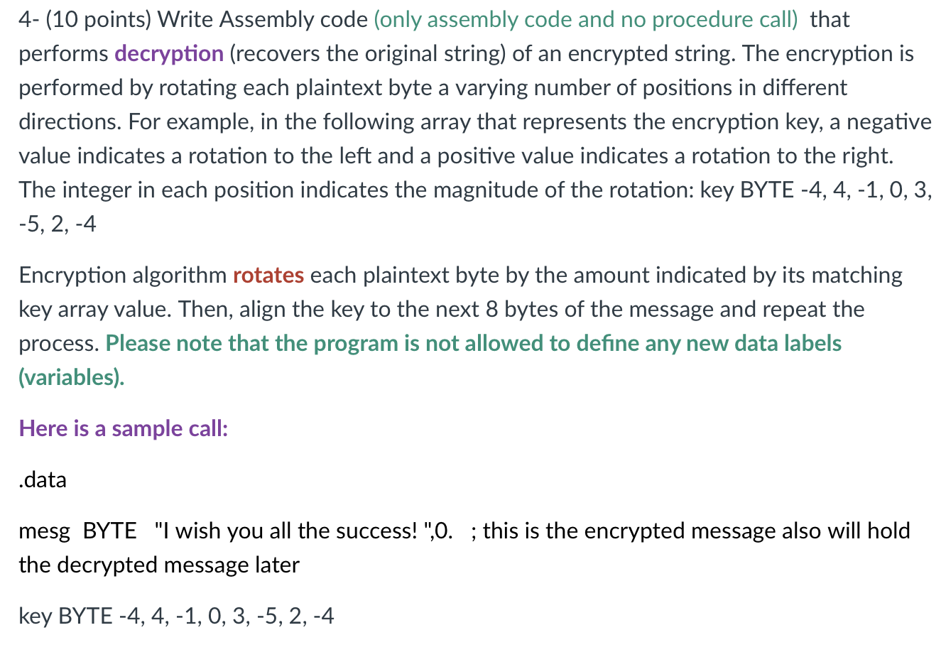 Solved In assembly language please. Do not use Irvine32 | Chegg.com