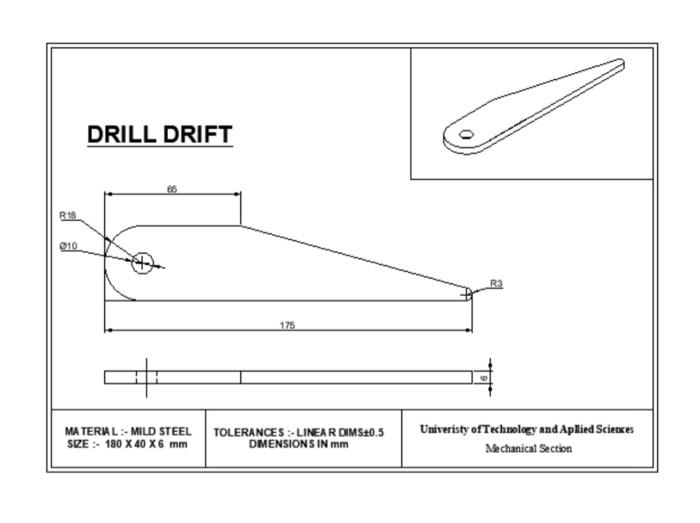 Solved DRILL DRIFT R18 010 R3 175 MATERAL :- MILD STEEL SZE | Chegg.com