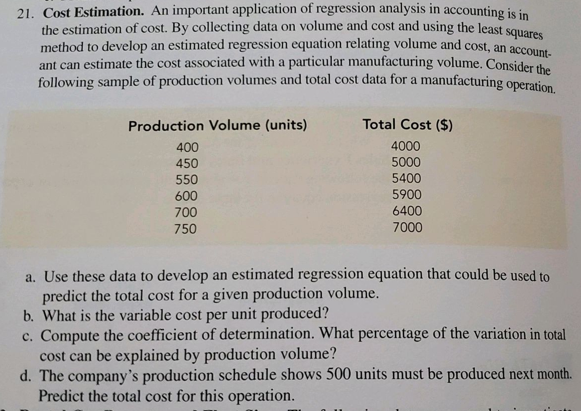 Solved Cost Estimation. An important application of | Chegg.com