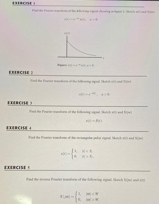 Solved EXERCISE 1 Find the Fourier transform of the bllowing | Chegg.com