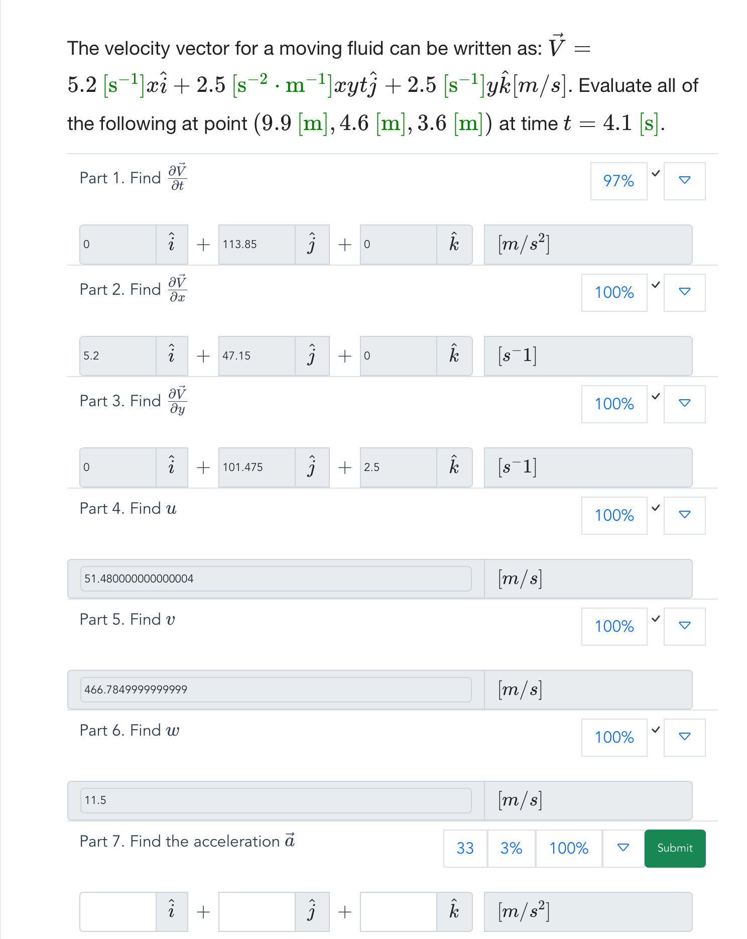 Solved The velocity vector for a moving fluid can be written | Chegg.com