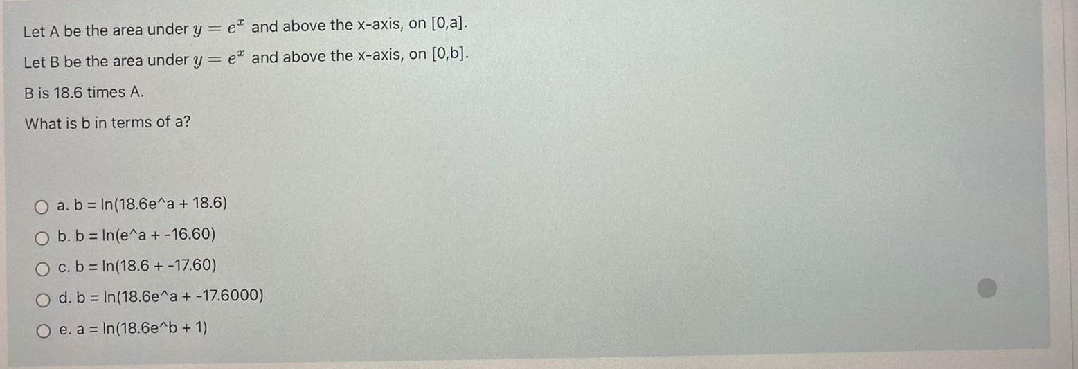 Solved Let A be the area under y=ex and above the x-axis, on | Chegg.com