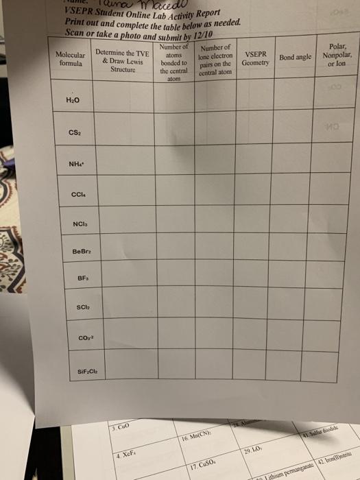 Solved VSEPR Student Online Lab Activity Report Print out | Chegg.com