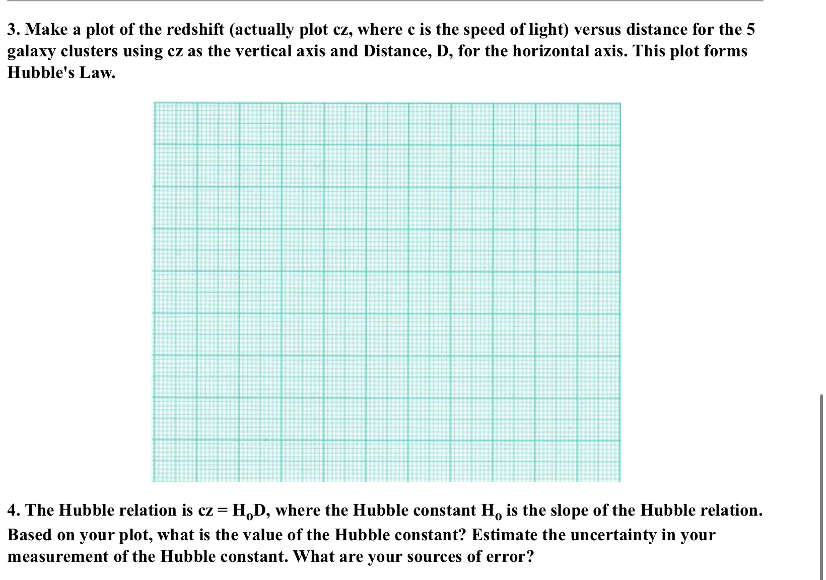 Solved Make a plot of the redshift (actually plot cz, ﻿where | Chegg.com