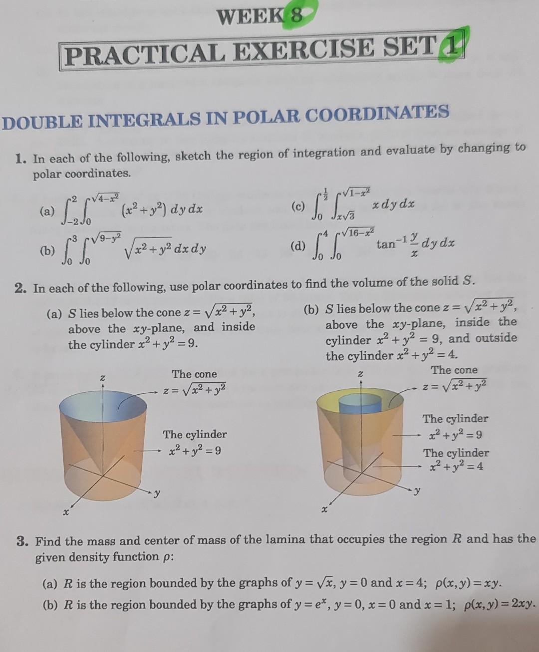 PRACTICAL EXERCISE SET 1 DOUBLE INTEGRALS IN POLAR | Chegg.com