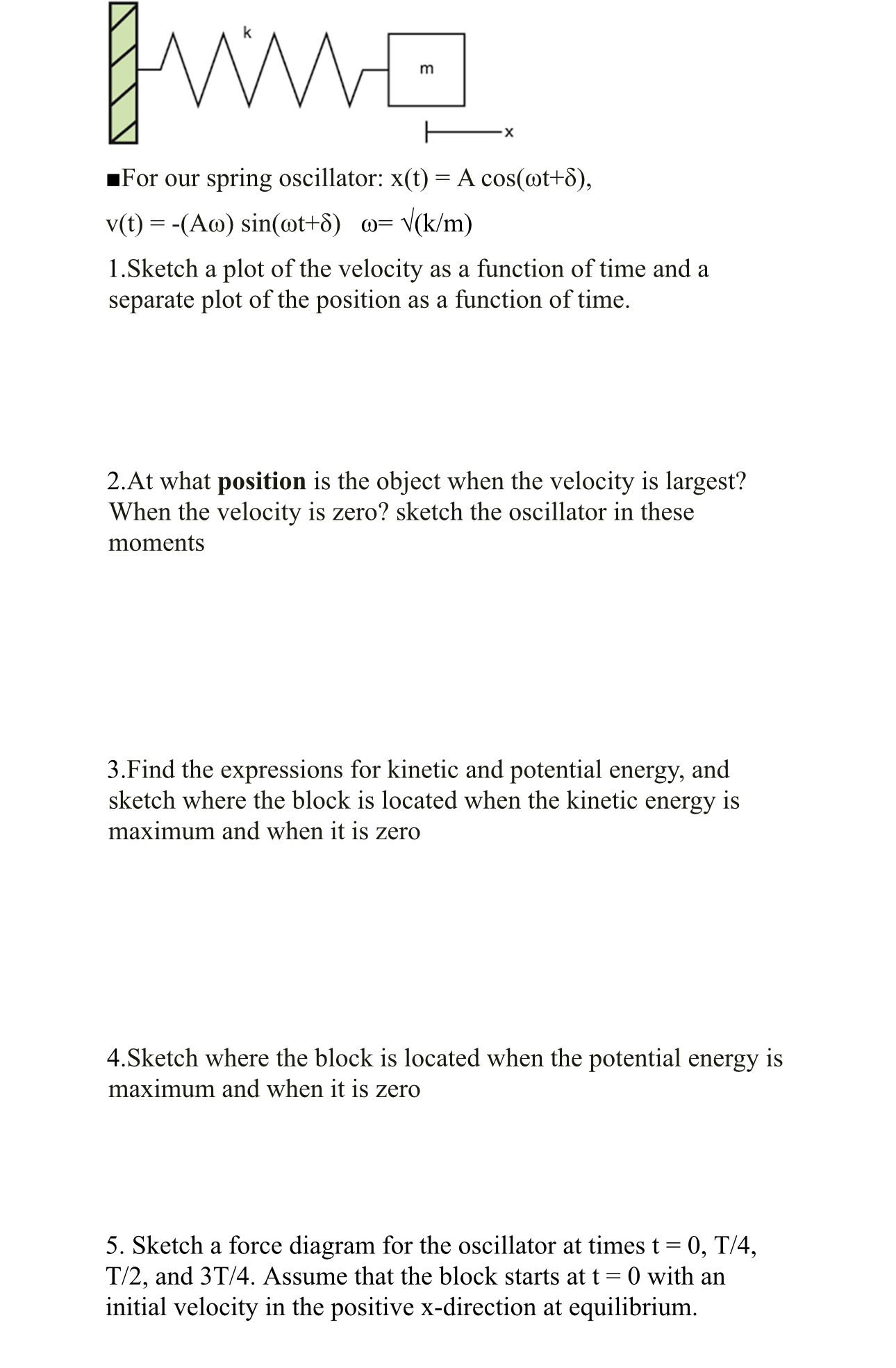 Solved -For our spring oscillator: | Chegg.com