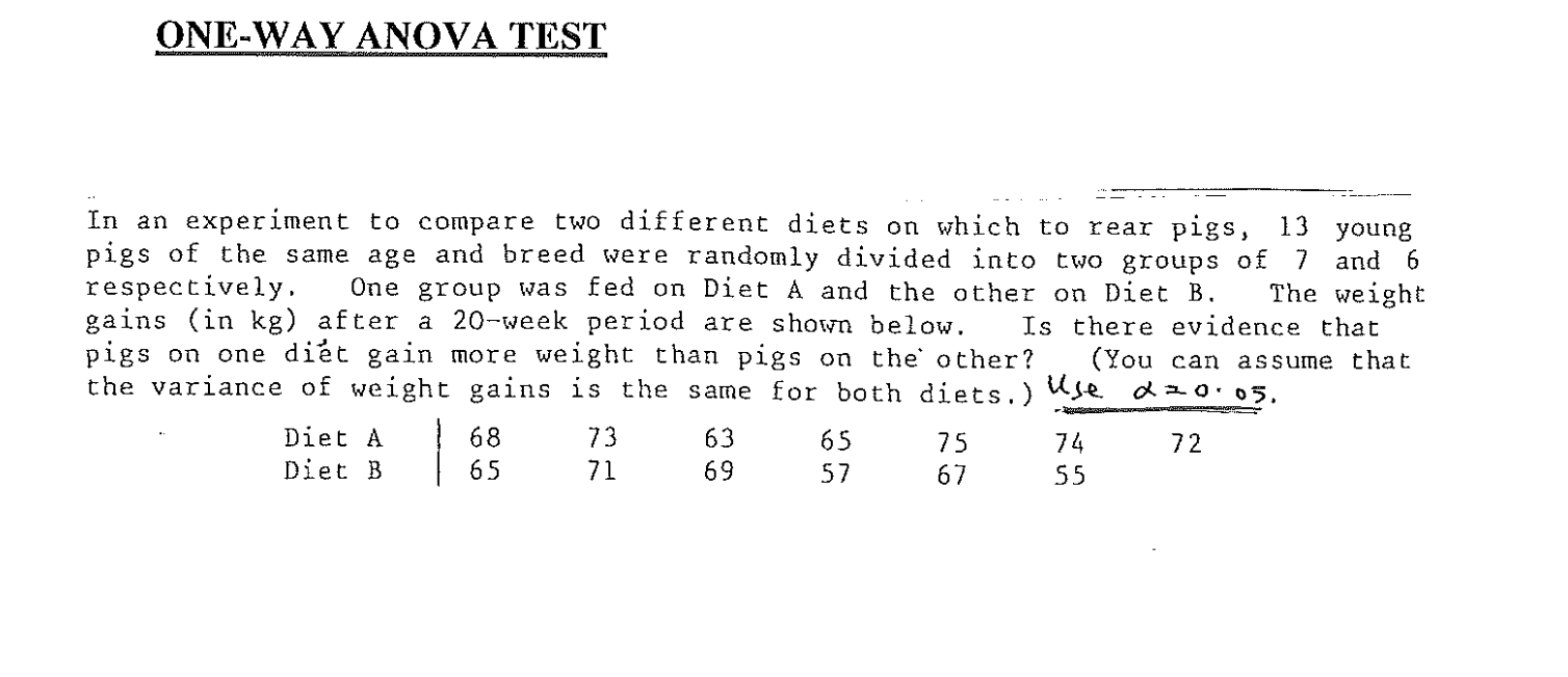 Solved In an experiment to compare two different diets on | Chegg.com