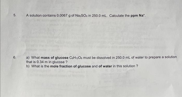 Solved A solution contains 0.0067 g of Na2SO4 in 250.0 mL. | Chegg.com