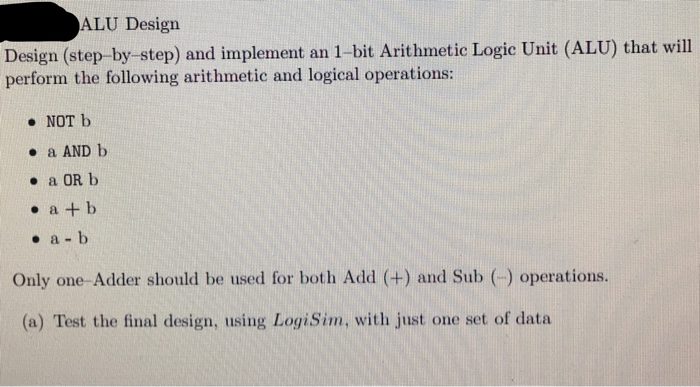 Solved ALU Design Design (step-by-step) and implement an | Chegg.com
