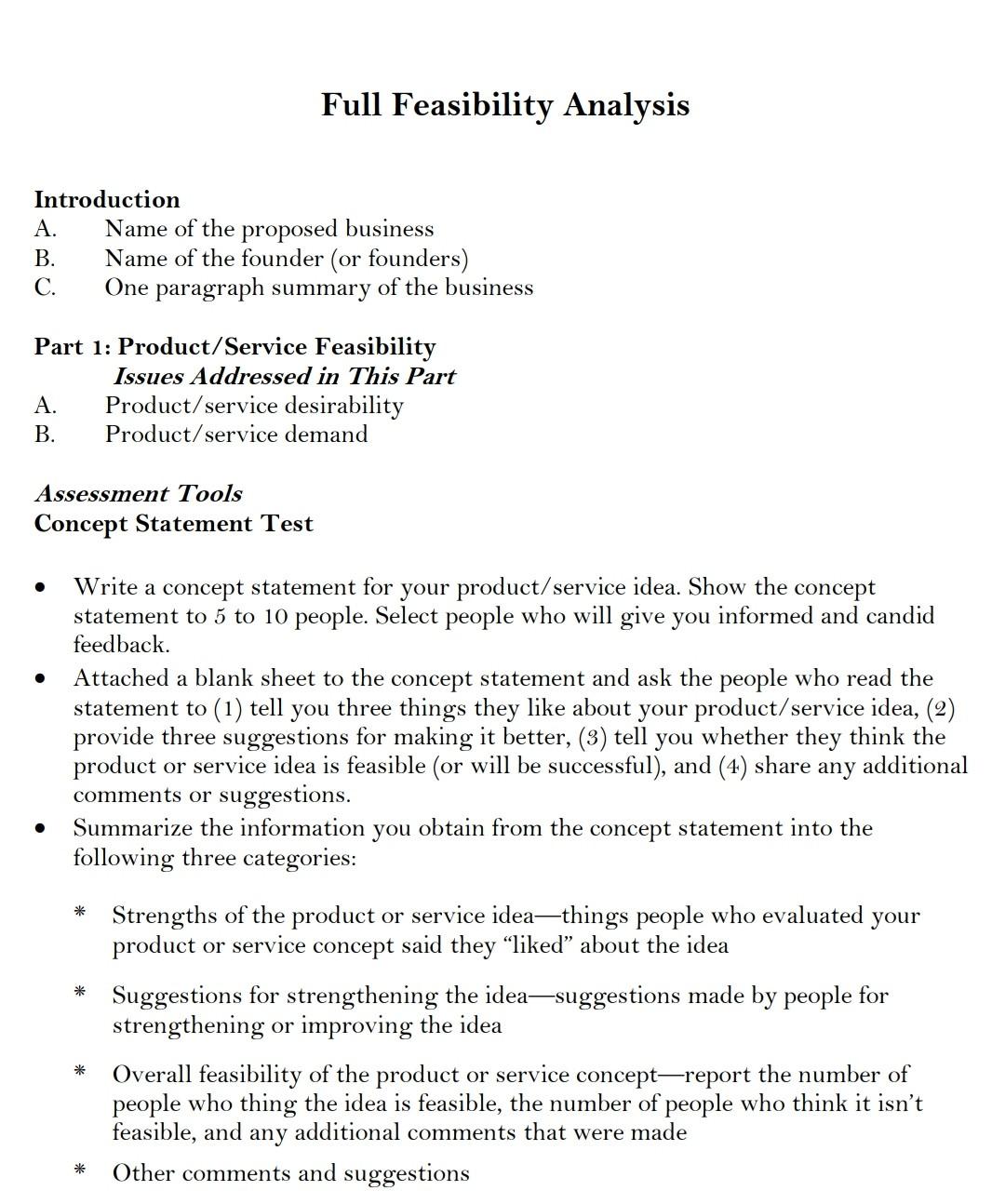 Full Feasibility Analysis Introduction A. B. C. Part | Chegg.com