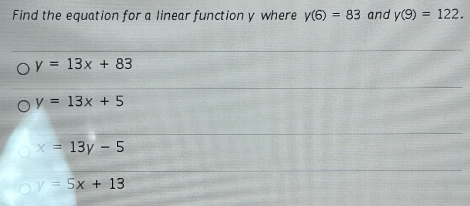 Solved Find the equation for a linear function y ﻿where | Chegg.com