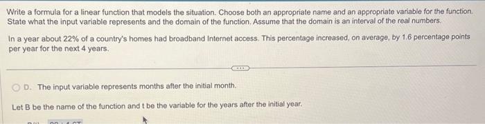 Solved Write a formula for a linear function that models the | Chegg.com
