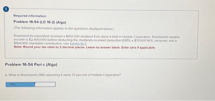 Solved Required information Problem 16-54 (LO 16-2) (Algo) | Chegg.com Solved Required information Problem 16-54 (LO 16-2) (Algo) | Chegg.com