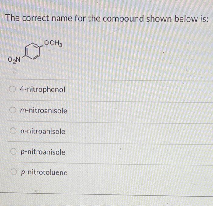 Solved The correct name for the compound shown below is: | Chegg.com