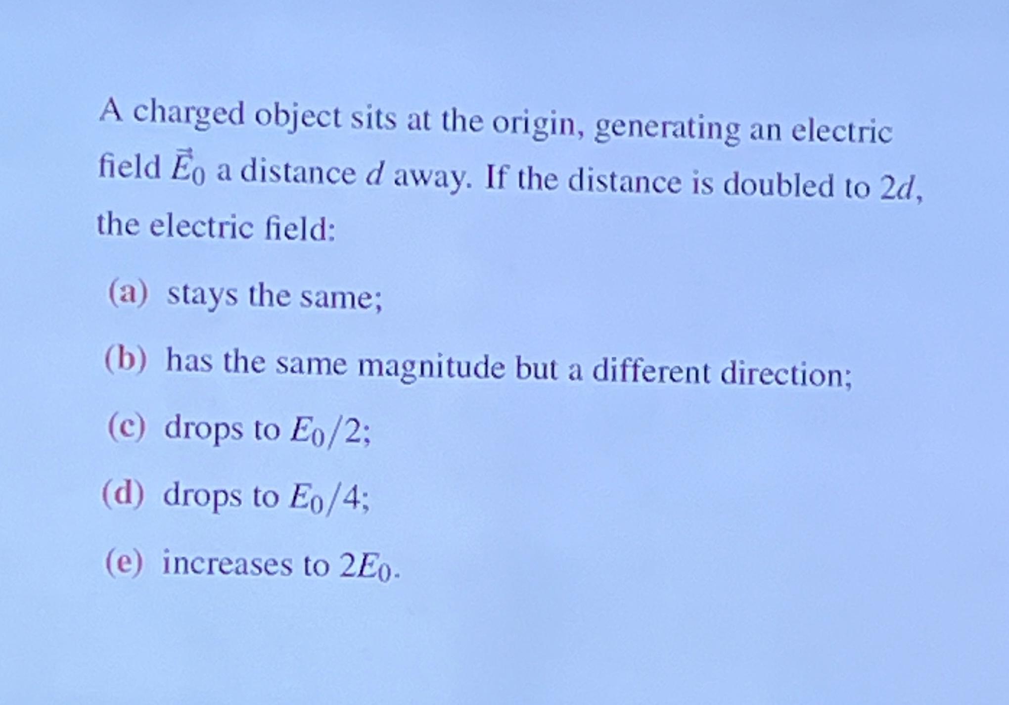 Solved A charged object sits at the origin, generating an | Chegg.com