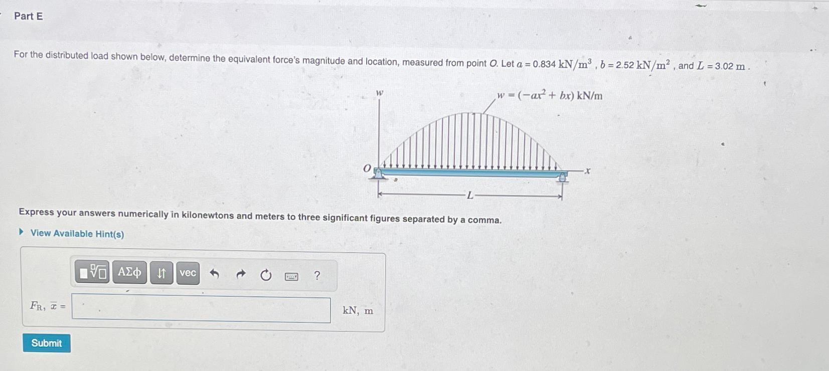 Solved Part EFor the distributed load shown below, determine | Chegg.com