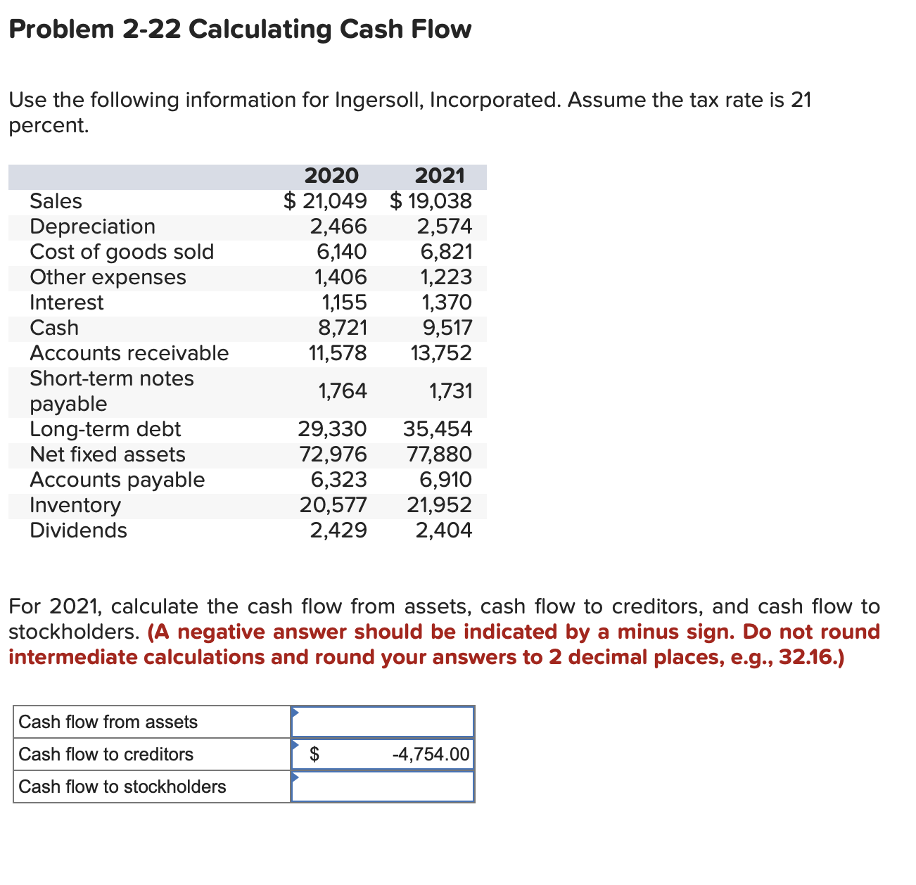 Solved Problem 2-22 ﻿Calculating Cash FlowUse the following | Chegg.com