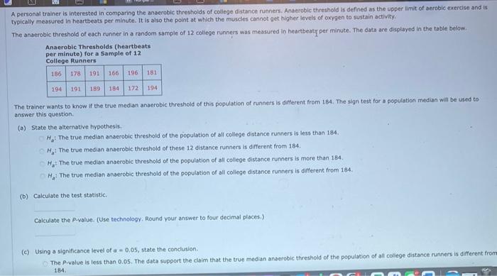 Solved A personal trainer is interested in companing the | Chegg.com