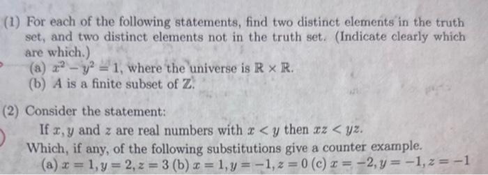 Solved (1) For each of the following statements, find two | Chegg.com