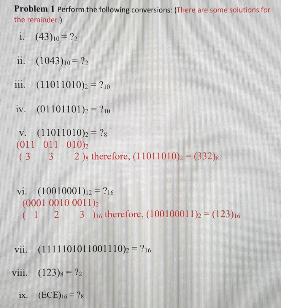 Solved Problem 1 Perform the following conversions: (There | Chegg.com