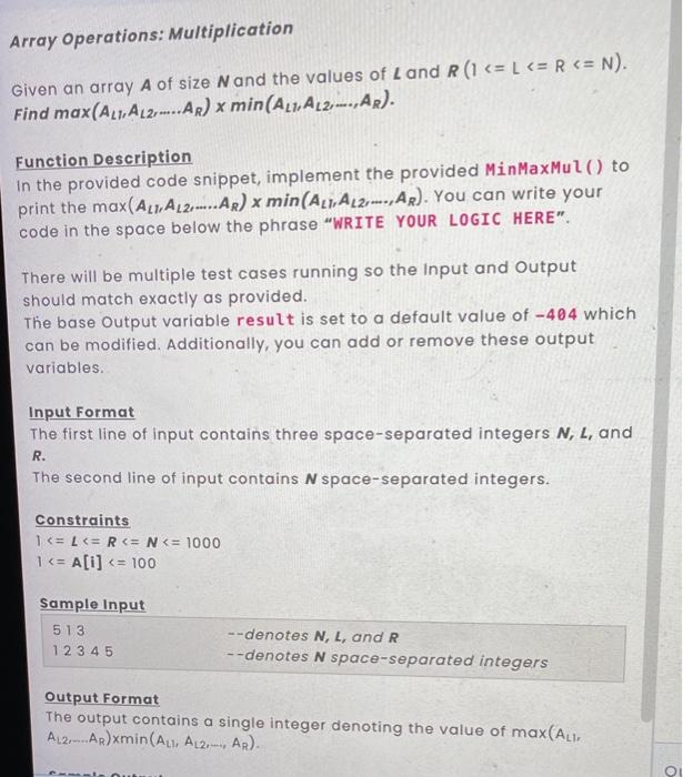Solved Array Operations: Multiplication Given an array A of | Chegg.com