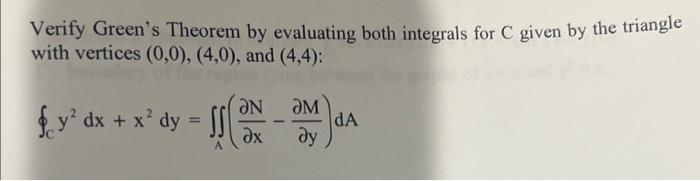 Solved Verify Green's Theorem by evaluating both integrals | Chegg.com