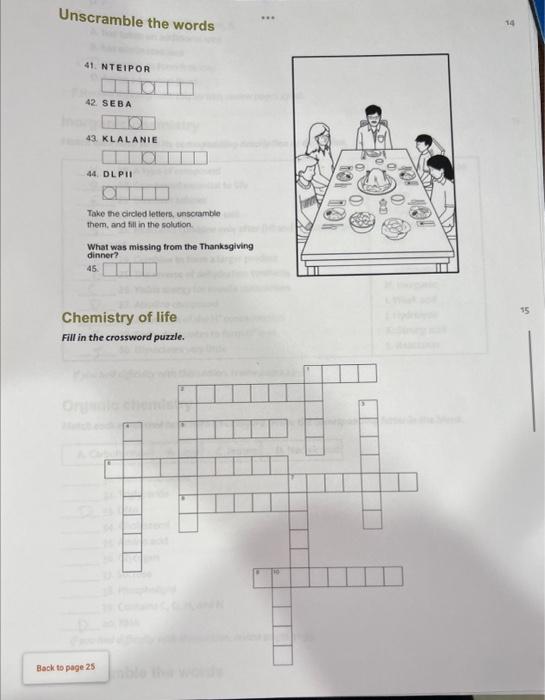 Solved Chemistry of life Fill in the crossword | Chegg.com
