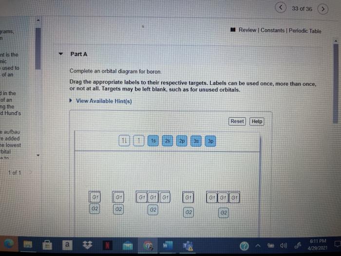 Solved 33 of 36 grams, Review Constants Periodic Table Part | Chegg.com