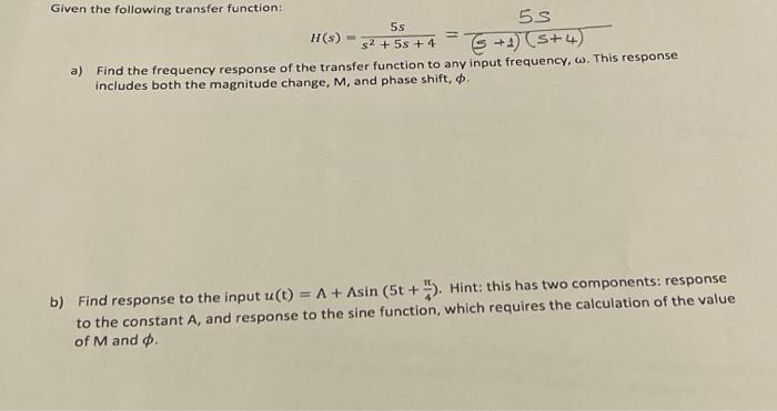 Given the following transfer function: | Chegg.com