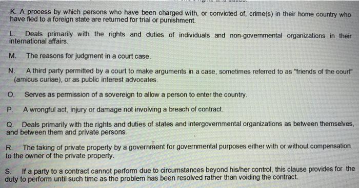 Select the most appropriate definition for each of | Chegg.com