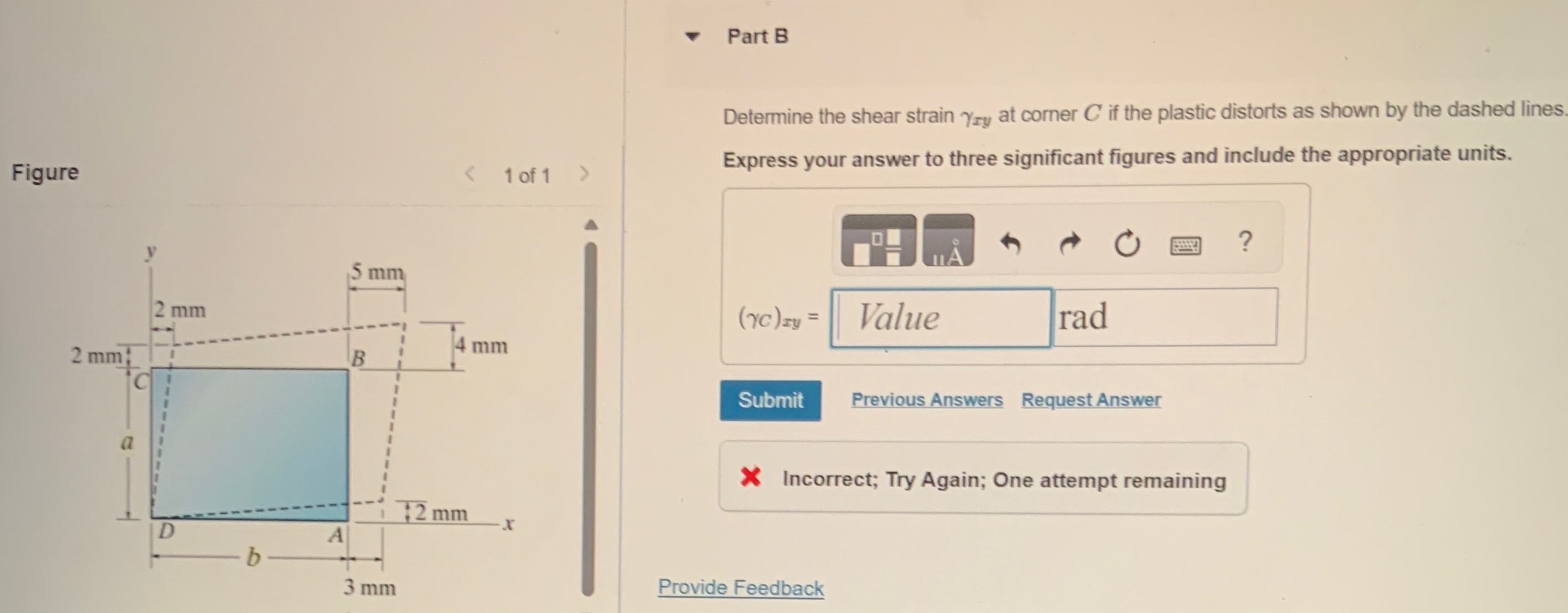 Solved A 260mm B 370mm Part Bdetermine The Shear Strain