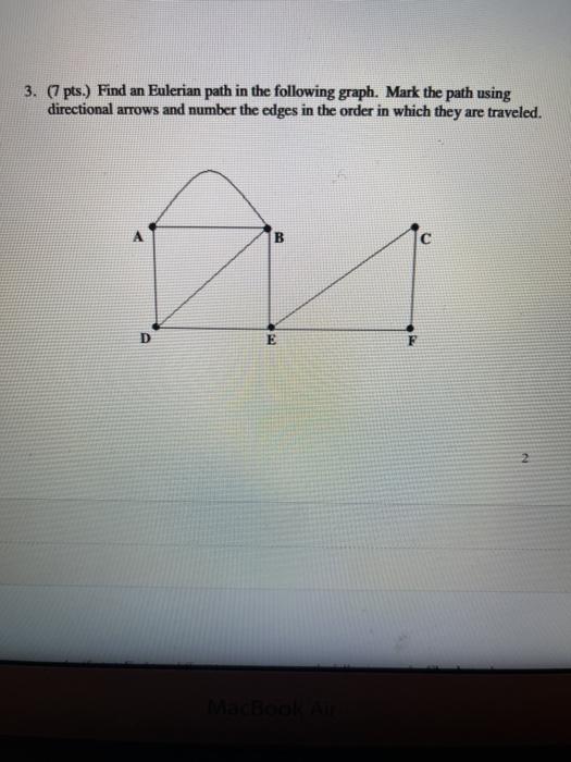 Solved 3. (7pts.) Find an Eulerian path in the following | Chegg.com